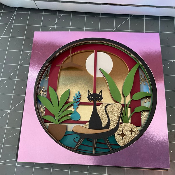 Boho Cat Shadow Box Svg, Mid-century Modern Cat Svg, Retro Shadow Box Svg, Cricut Projects, 3d ...