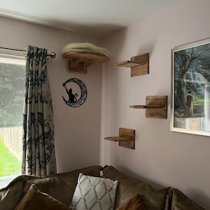 Wall Mounted Wood Cat Feeder Shelves, Cat Feeding Shelf With 2 Bowls ...