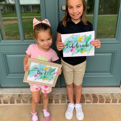 First Day of School Sign, 3rd Grade, Watercolor, Green Purple, First ...