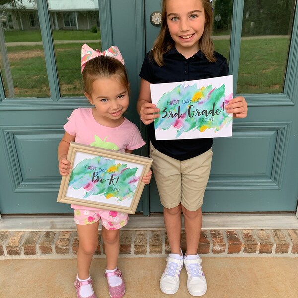 First Day of School Sign, 3rd Grade, Watercolor, Green Purple, First ...