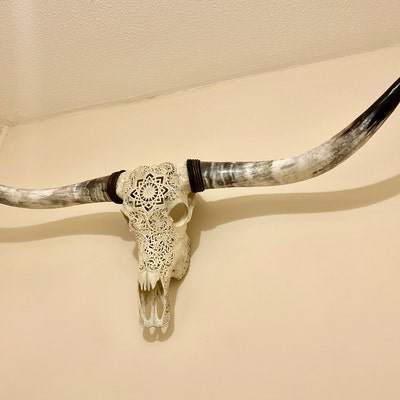 Real Buffalo Skull on Pedestal, Buffalo Skull Decorated Metalized ...