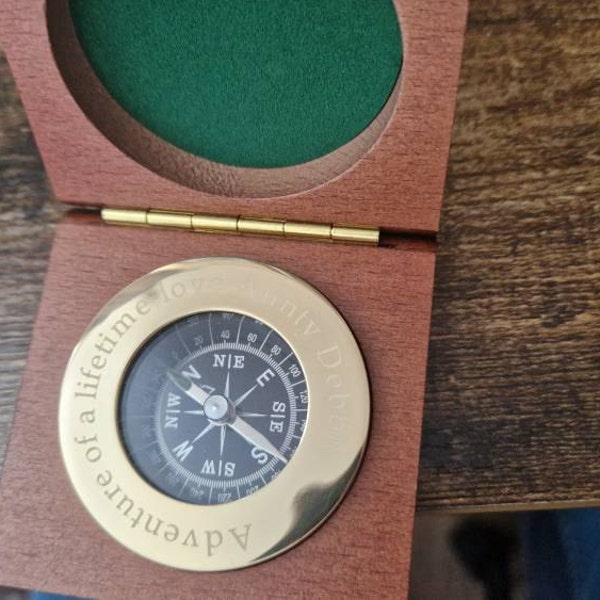 Personalised Compass With Wooden Box, Custom Engraved Compass Gift ...