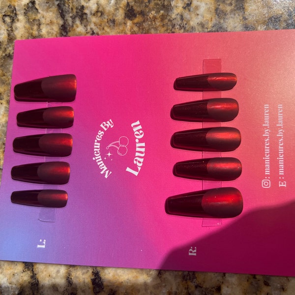 Red Matte Chrome Glossy French Tip Press on Nail Set - Etsy