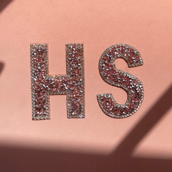 Pink Large Rhinestone Sparkle Letter Patch Patches Iron on Alphabet ...