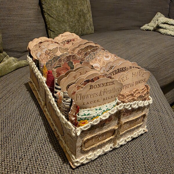 Ribbon & Lace Spool Cards With Storage Box, Vintage Ephemera, Tags ...