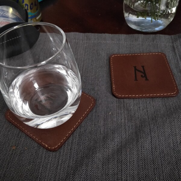 Personalized Leather Coasters, Custom Brown Monogrammed Cup Holder ...