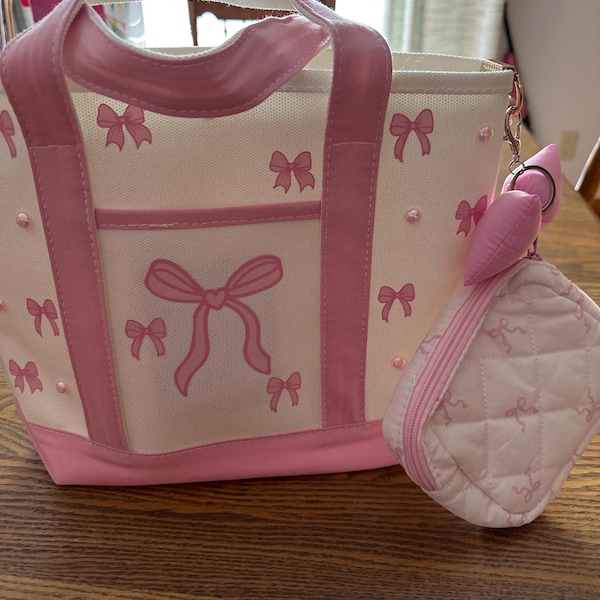 Pink Bow Crochet Shoulder Tote Bag - Etsy