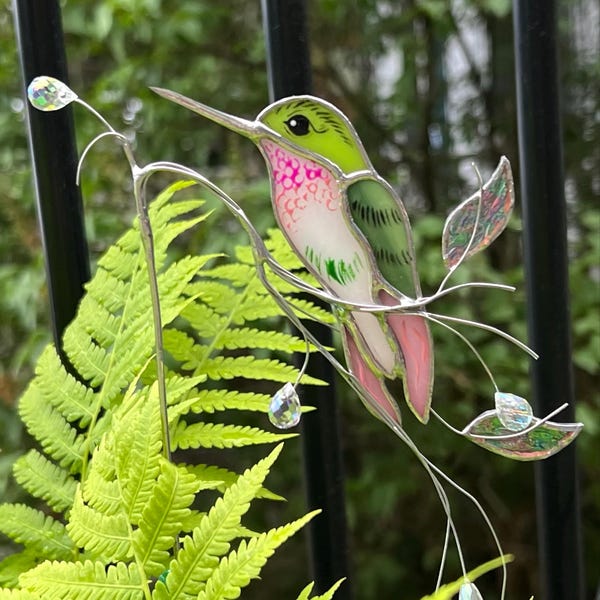 Plant Stakes Stained Glass Hummingbird Suncatcher - Christmas Gift ...