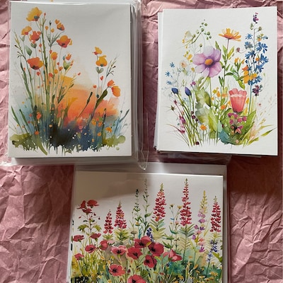 Watercolor Flowers Note Card Set Set of Blank Notecards, Wildflower ...