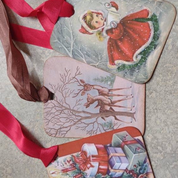 Christmas Tags Holiday Gift Tags, Retro Christmas, Variety Sampler Set ...