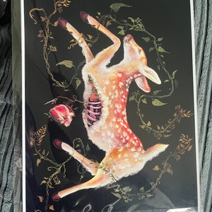 Gothic Fawn With Flowers Handmade Art Print, Deer Oddities ...