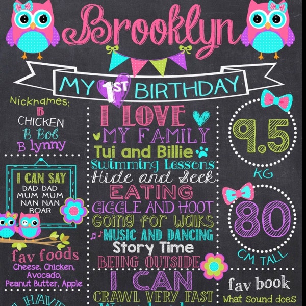Owl First Birthday Chalkboard - Owls Milestone - Owl 1st Birthday ...