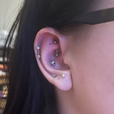 Tiny Octopus Threadless Flat Back Earrings, 20,18,16ga, 5-10mm Unisex ...