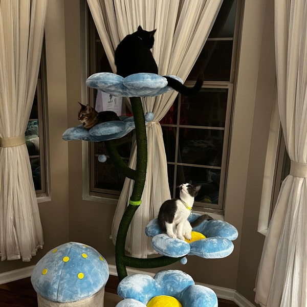EDEN Wood Floral Cat Tree Tower, Wooden Cat Tower, Modern Cat Climbing ...