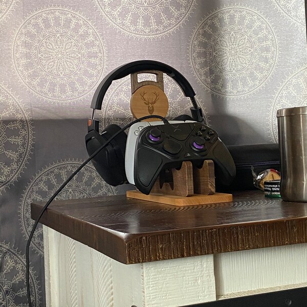Headphone and Controller Stand. Personalized Gift for Husband. Wood Anniversary Gift for Him ...