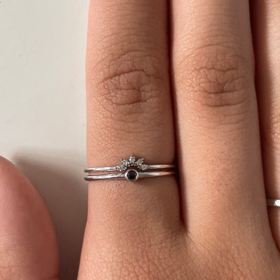 14K Gold Tiny Black Diamond Ring, Black Diamond Ring, Dainty Ring ...