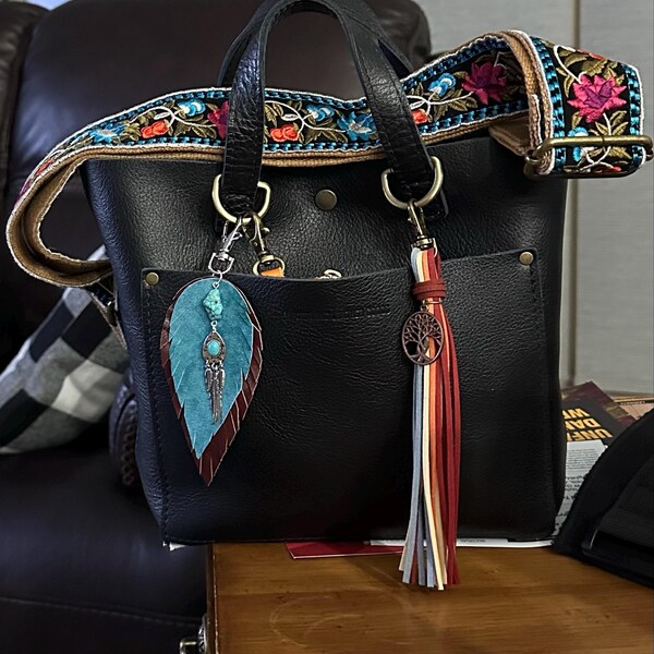 Bag Charm Boho Turquoise Nugget Beaded Fringe Purse Tassel Boho Chic ...