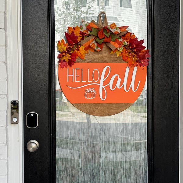 HELLO FALL Door Hanger Hello Fall Front Porch Sign Door Hanger for Fall ...