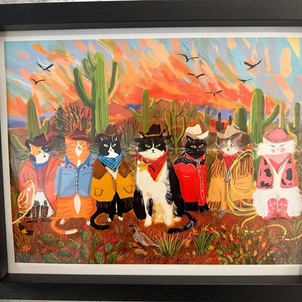 Cowboy Cats Print - Howdy Pawtner - Limited Edition Print - Cat Art ...