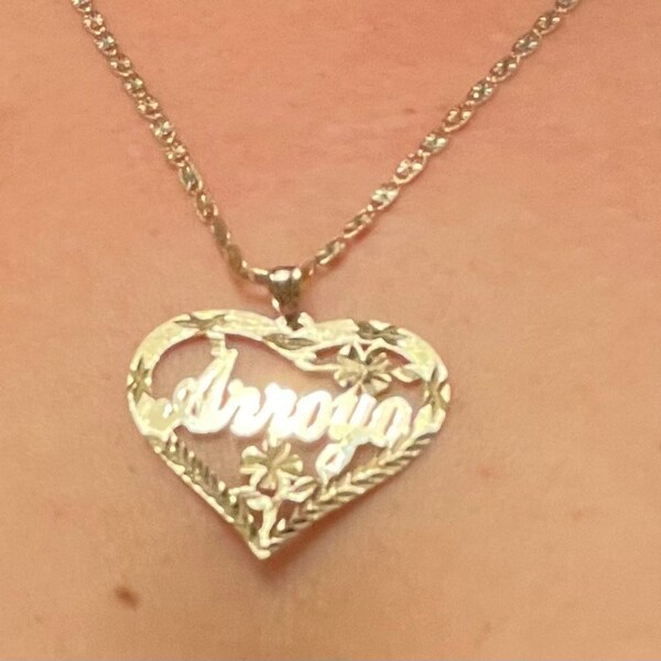 10k Or 14k Yellow Or White Solid Gold Personalized Name Heart Pendant