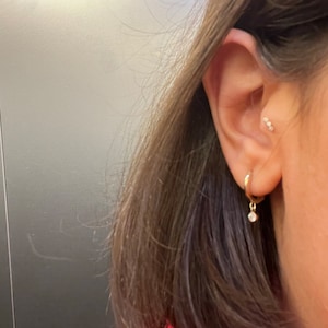 14k Solid Gold Dangle Cartilage Stud Earring Gold Dangle - Etsy