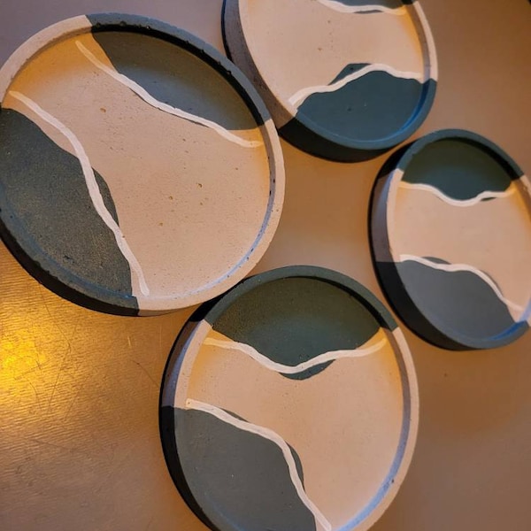 Oval Concrete Tray- Sage Green Abstract Design| Jewelry Dish ...
