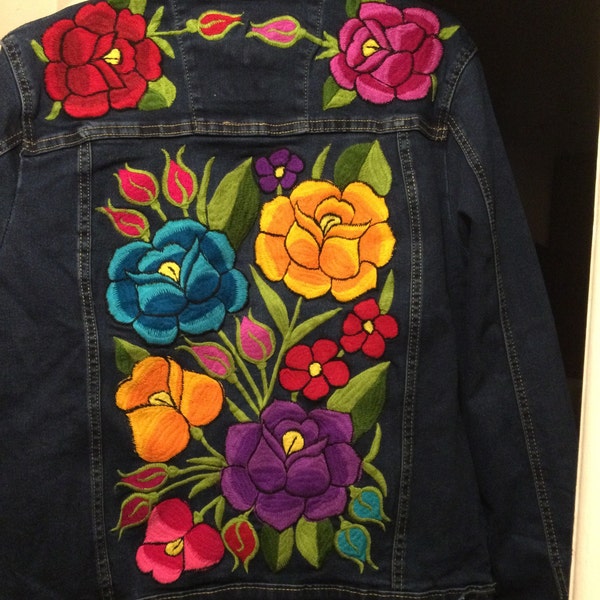 Mexican Floral Embroidered Jeans Jacket. Mexican Artisanal Denim Jacket ...