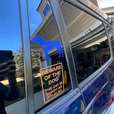 Beware of the Dog Funny Bumper Sticker Vinyl Decal Crazy Cat Window ...