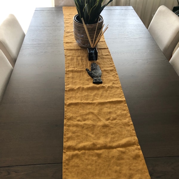 Linen Table Runner. Mustard Yellow Softened Linen Table Runner. Rustic ...