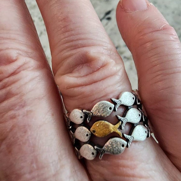 Swimming Against the Current. Sterling Adjustable Ring. School of Fish ...