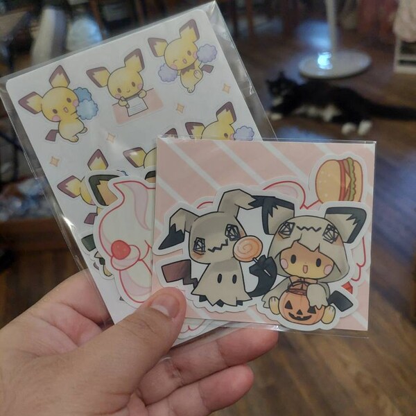 Pichu and Mimikyu Halloween Candy Matte Stickers Die Cut Handmade - Etsy