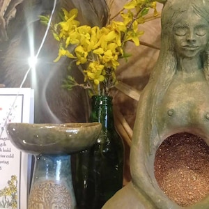 Stag Handmade Ceramic Offering Bowl, Green Glaze Stoneware Ritual ...