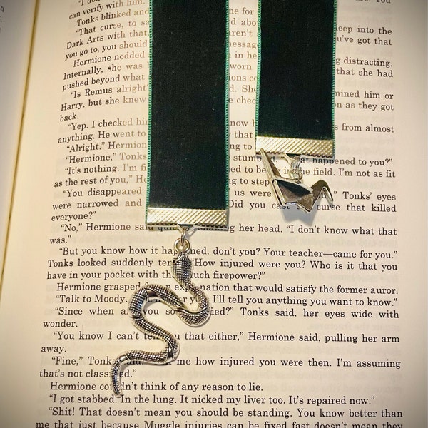 Manacled Dark Green Velvet Bookmark: Silver Snake and Origami Crane ...