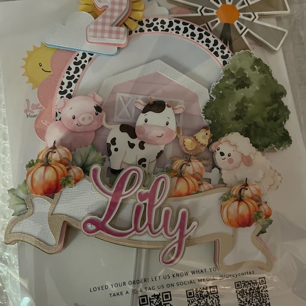 Pink Farm Cake Topper, Farm Cake Topper, Cute Farm Cake Topper, Pink ...