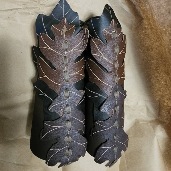 Woodland Leaf Bracers, Elven Soft Leather Arm Guards, Elf Fairy Pixie ...