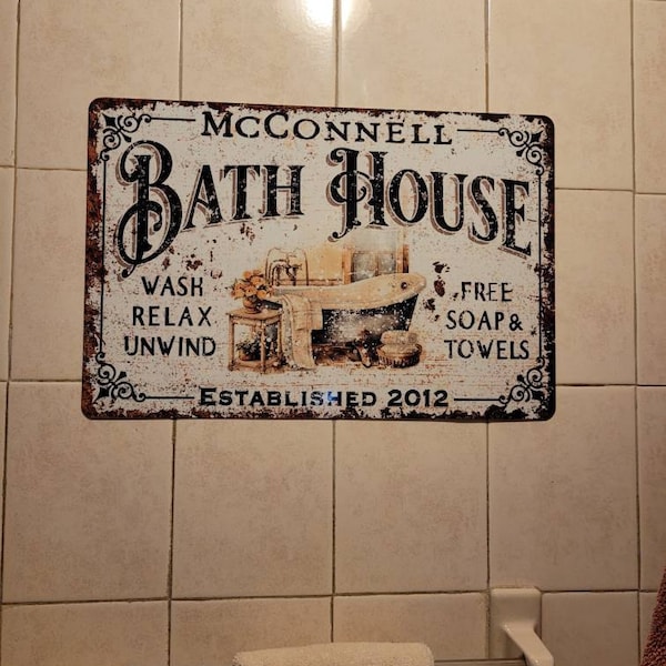 Personalized Custom BATH HOUSE Metal Bathroom Sign Decoration Modern ...