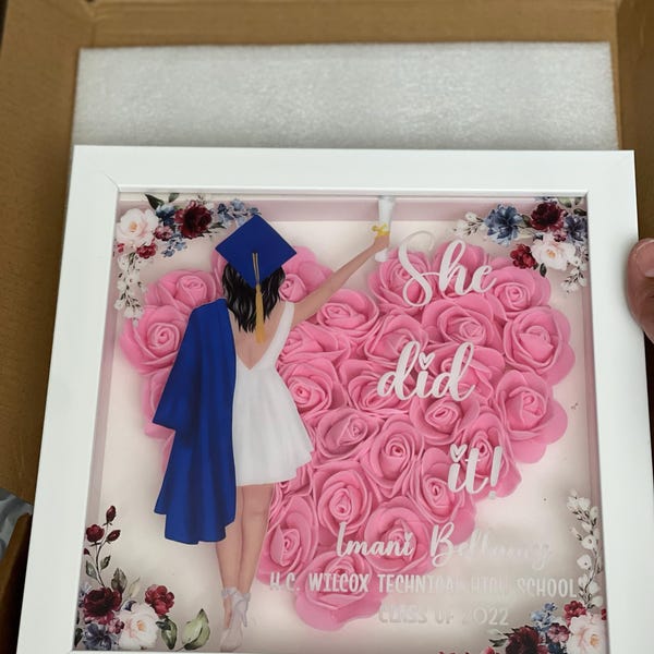 Personalized Graduation Flower Shadow Box, Custom She Did It Graduation ...