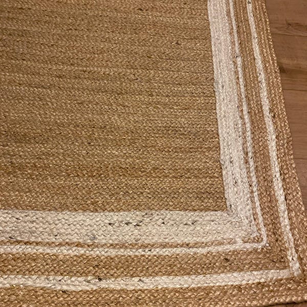 Handmade Extra Large Natural With Navy Blue Striped Hemp Jute Rug-large ...