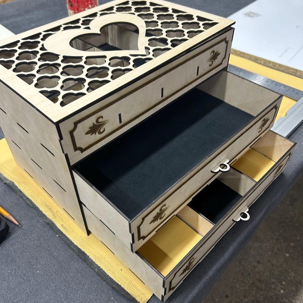 Laser Cut Jewelry Box With Drawers, Jewelry Box for Women, Wooden Gift ...