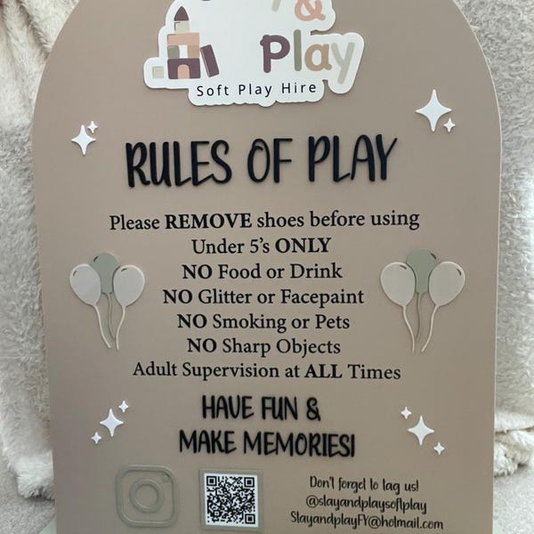 Custom Perspex Soft Play Rules Sign, Logo Play Rules Sign, Business ...