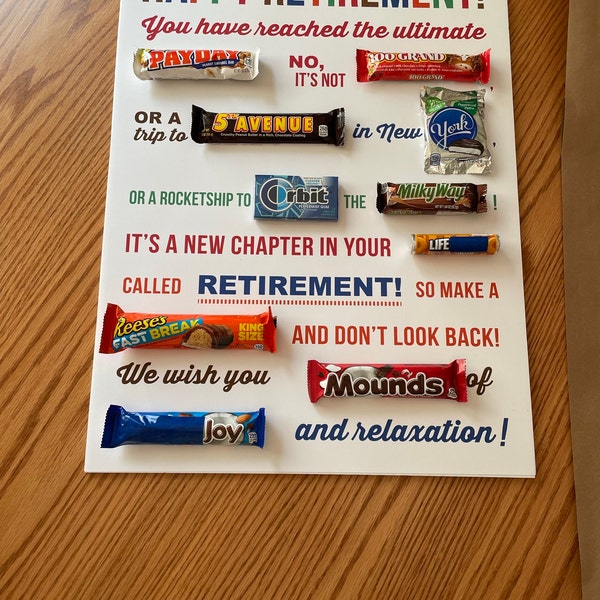 PRINTABLE Retirement Candy Bar Poster PRINTABLE Candy Gram Sign Gift or ...