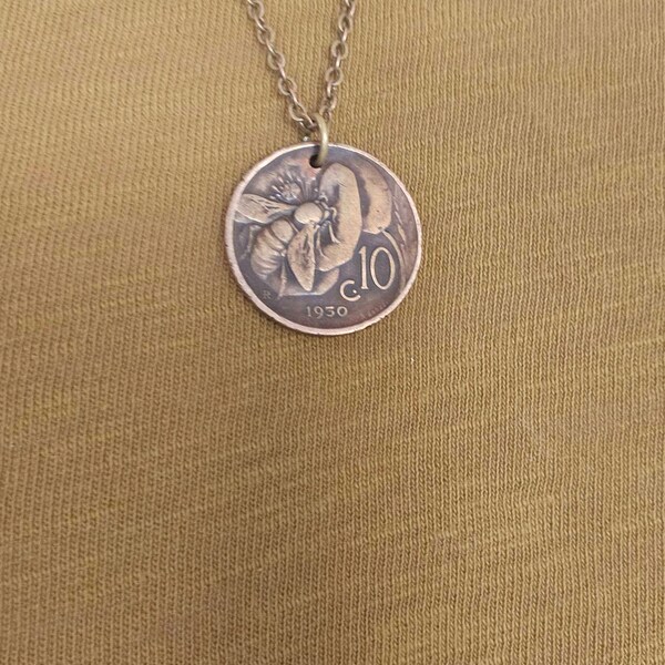 Italian Honeybee Flower Coin Necklace, Early 1900's Italy Honey Bee 10 ...