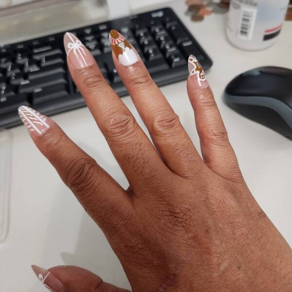 24 Pcs Floral Checkerboard Press-on Nail Set/ Almond Shape - Etsy