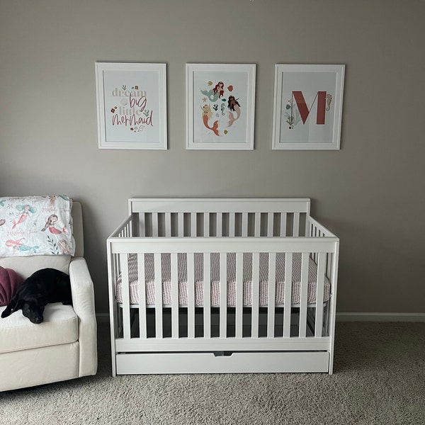 Personalised Mermaid Print Set, Mermaid Nursery Decor, Ocean Bedroom ...