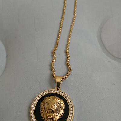 Stainless Steel Lion Diamond Chain Face Men Lion Necklace Gold - Etsy