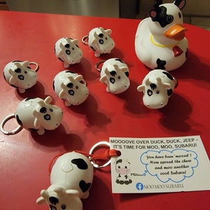 Moo Moo Subaru 6 Rubber Cow With Bell Comes With Cards and Rubber Bands ...