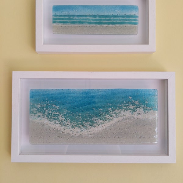 Paradise Glass Frame 45x25cm/18x10", Teal Seabed Beach Sand Foam ...