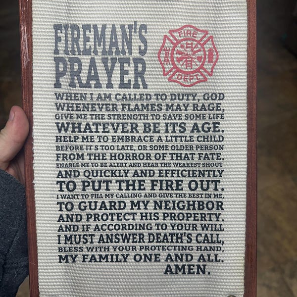 Fire Hose Sign With the Fireman's Prayer. Great Sign for Firefighter or ...