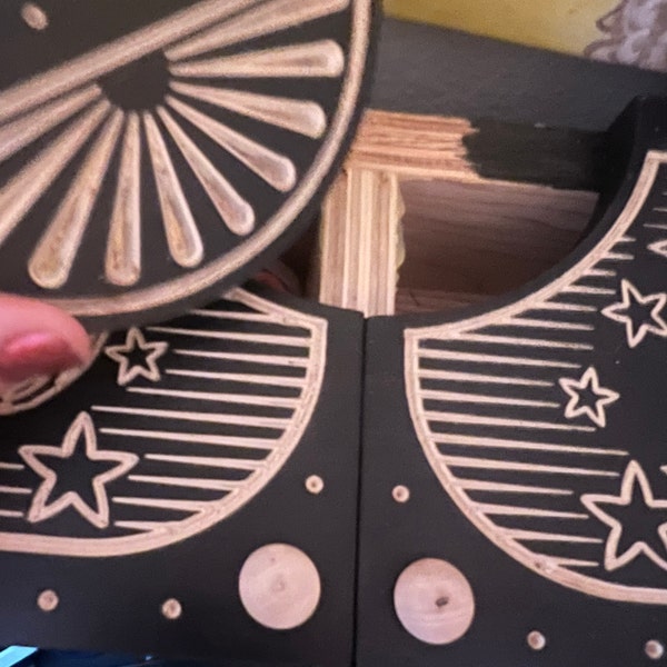 Moon & Stars Lunar Engraved Wood Jewelry Valet Box With Pivoting Lids ...