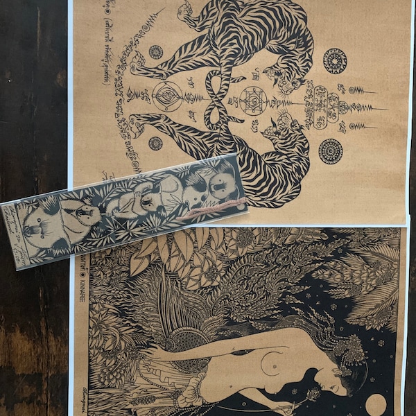 Thai Traditional Art of Talisman Tiger Leap (tiger Pairs) by Printing ...